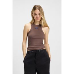 Tanktop HUGO BLUE "Easy Tank", Damen, Gr. S (36), rust, copper 223, Feinripp, Obermaterial: 96% Baumwolle, 4% Elasthan, unifarben, slim fit normal, Rundhals, Tops, Stretch-Baumwolle, Slim Fit