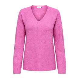 V-Ausschnitt-Pullover Only "ONLCAMILLA V-NECK L/S PULLOVER KNT NOOS", Damen, Gr. L, super pink detail:melange, Strick, Obermaterial: 74% Polyacryl, 24% Polyester, 2% Elasthan, meliert, regular fit normal, V-Ausschnitt, Strickbündchen, Pullover