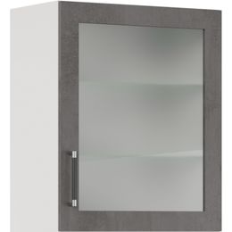 Glashängeschrank IMPULS KÜCHEN ""Prag", Breite/Höhe: 50 oder 60/72,3 cm", grau (beton, optik schiefer dunkelgrau), B:60cm H:72,3cm T:34,2cm, Dekorfolie, Glas, Holzwerkstoff, Schränke, vormontiert, mit Glasdrehtür, mit verstellbarem Glasfachboden
