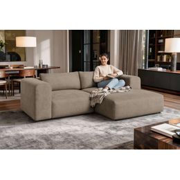 Ecksofa OTTO HOME, B:241cm H:76cm T:168cmbraun, 100% Polyester, Wohnzimmer, Sofas, "TIARRA Design-Sofa mit Ottomane recht/links bestellbar, Breite