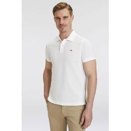 Poloshirt Gant "REG SHIELD SS PIQUE POLO", Herren, Gr. M, weiß, Jersey, Obermaterial: 100% Baumwolle, unifarben, regular fit hüftlang, hoch geschlossener Ausschnitt, Bündchen, Shirts, mit Logo und Flachstrickkragen 100% Baumwolle Pique