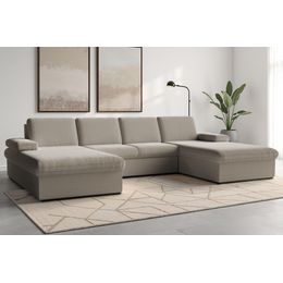 Sit & More Wohnlandschaft SIT & MORE "Moreno U-Form, B: 309 cm", grau (taupe), B:309cm H:82cm T:171cm, 95% Polyester, 5% Polyamid, Sofas, Wohnlandschaft, mit Armteilverstellung, optional Bettfunktion