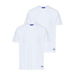 T-Shirt HUGO BLUE "BLUE Naolo", Herren, Gr. M, weiß (weiß100), Single Jersey, Obermaterial: 96% Baumwolle, 4% Elasthan, unifarben, regular fit hüftlang, Rundhals, Shirts, mit Markenlabel am Saum