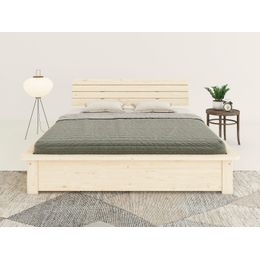 Massivholzbett OTTO HOME "Antri, Futonbett, ergonomisch geformtes Kopfteil, stilvolles Design", naturbelassen, B:178cm H:79,2cm L:224,6cm, Betten, Rahmen zur Ablage von Smartphone, mit Lattenrost, Bettkasten optional