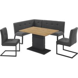 Eckbankgruppe OTTO HOME "Geranie, Sitzgruppe, Eckbank links und rechts montierbar", grau,, Struktur, Eckbank rechts, MDF, Metall, Polyester, Sitzmöbel-Sets