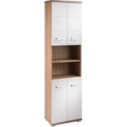 Hochschrank ByLiving "Nebraska", weiß (sonoma eiche, hochglanz weiß), B:50cm H:192cm T:31,5cm, FSC-zertifizierter Holzwerkstoff, MDF, Schränke, Bad-Hochschrank, Breite 50 cm, Badezimmerschrank mit Metallgriffen, viel Stauraum