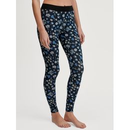Leggings Calida "Elastic Trend", Damen, Gr. L (48/50), N-Gr, schwarz (schwarz print), Single Jersey, Obermaterial: 94% Baumwolle, 6% Elasthan, eng lang, Hosen, floraler Print, Baumwollmix, weicher elastischer Bund, bequem