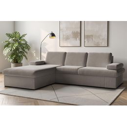 Sit & More Ecksofa SIT & MORE "Moreno L-Form, B: 247 cm", grau (taupe), B:247cm H:82cm T:171cm, 100% Polyester, Sofas, Ecksofa, mit Armteilverstellung, optional Bettfunktion