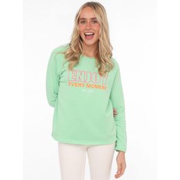 Sweatshirt Zwillingsherz ""Enjoy"", Damen, Gr. L/XL (L/XL), gr&uuml;n, Sweatware, Obermaterial: 50% Baumwolle, 50% Polyester, unifarben mit Farbeinsatz, comfort fit h&uuml;ftlang, Rundhals, Sweatshirts Sweatshirt, mit Used-Look Kanten und Stickerei