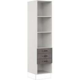 Seitenschrank IMPULS KÜCHEN ""Prag", Breite/Höhe: 50/205,1 cm, mit Soft-Close", grau (beton, optik schiefer dunkelgrau), B:50cm H:205,1cm T:57,6cm, Dekorfolie, Holzwerkstoff, Schränke, vormontiert, mit Schubkästen, mit verstellbaren Fachböden
