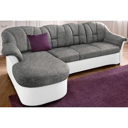 Ecksofa DOMO collection "Flores Schlafsofa, B/T/H: 233/142/86 cm, L-Form", wei&szlig; (wei&szlig;, wei&szlig;, grau), B:231cm H:84cm T:142cm, Kunstleder SOFTLUX / Struktur ( 90% Polyester, 10% Polyacryl );NaturLEDER (echtes Rindsleder) in Sitz und R&uuml;cken. Korpus in passendem Kunstleder SOFTLUX bezogen;Microfaser PRIMABELLE (100% Polyester) / Struktur ( 100% Polyester ), Sofas, Ecksofa, wahlweise mit Bettfunktion, w