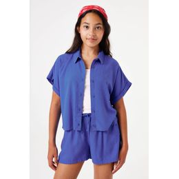 Hemdbluse Garcia, M&auml;dchen, Gr. 176, blau (hyper blau), Web, Obermaterial: 70% Viskose, 30% Leinen, unifarben, regular fit taillenbedeckt, Umschlagsaum, Blusen Hemdbluse, for GIRLS