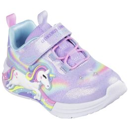 Sneaker Skechers "UNICORN CHASER", Mädchen, Gr. 25, bunt (lavendel, multifarben), Textil, Glitzer, animal-print, kontrastfarbene Details, Schuhe, Klettschuh mit blinkendem Einhorn, Größenschablone zum Download