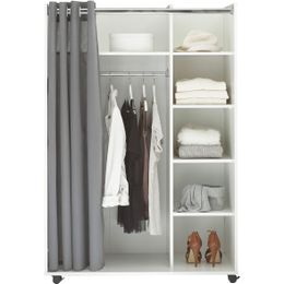 Kleiderschrank Schlafkontor "Jenke Kleiderschrank Schlafzimmerschrank auf Rollen - BESTSELLER", weiß (weiß, stoffvorhang grau), B:100cm H:145cm T:50cm, Melamin, Stoff, Schränke, Allzweckkleiderschrank Schrank mit modernen Vorhang Garderobe
