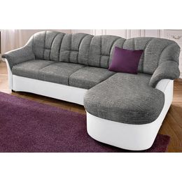 Ecksofa DOMO collection "Flores Schlafsofa, B/T/H: 233/142/86 cm, L-Form", wei&szlig; (wei&szlig;, wei&szlig;, grau), B:231cm H:84cm T:142cm, Kunstleder SOFTLUX / Struktur ( 90% Polyester, 10% Polyacryl );NaturLEDER (echtes Rindsleder) in Sitz und R&uuml;cken. Korpus in passendem Kunstleder SOFTLUX bezogen;Microfaser PRIMABELLE (100% Polyester) / Struktur ( 100% Polyester ), Sofas, Ecksofa, wahlweise mit Bettfunktion, w