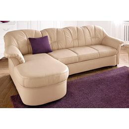 Ecksofa DOMO collection "Flores Schlafsofa, B/T/H: 233/142/86 cm, L-Form", beige (creme), B:231cm H:84cm T:142cm, Kunstleder SOFTLUX / Struktur ( 90% Polyester, 10% Polyacryl );NaturLEDER (echtes Rindsleder) in Sitz und R&uuml;cken. Korpus in passendem Kunstleder SOFTLUX bezogen;Microfaser PRIMABELLE (100% Polyester) / Struktur ( 100% Polyester ), Sofas, Ecksofa, wahlweise mit Bettfunktion, wahlweise m