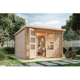 Gartenhaus Karibu ""Remus" mit Pultdach aus Massivholz, klassische Blockbohlenbauweise", beige (naturbelassen), ohne Fußboden, ohne Dacheindeckung, Holz, Gartenhäuser, aus hochwertiger naturbelassener nordischer Fichte