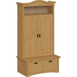 Wäscheschrank OTTO HOME "Konrad, mit Bank, Garderobenschrank, Schubladen, Massivholz", natur, B:110,5cm H:205cm T:70cm, Massivholz, Schränke, viel Stauraum, langlebige Qualität, ausziehbare Kleiderstange