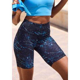 active by Lascana LASCANA ACTIVE Damen Shortsschwarz, blau, Gr. XS, bedruckt, gemustert, mehrfarbig, Obermaterial: 82% Polyester, 18% Elasthan, Hosen, Abstrakte
