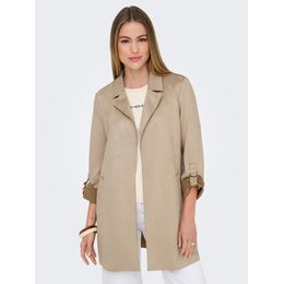 Langjacke Only "ONLJOLINE FAUX SUEDE COAT LIFE CC OTW", Damen, Gr. L, silber mink, Web, Obermaterial: 92% Polyester, 8% Elasthan, unifarben, regular fit Po-bedeckend, tiefer V-Ausschnitt, mit Riegel, Jacken Langjacke, mit Reverskragen, weiches Wildlederimitat