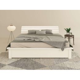 Massivholzbett OTTO HOME "Antri, Futonbett, ergonomisch geformtes Kopfteil, stilvolles Design", weiß, B:198cm H:79,2cm L:224,6cm, Betten, Rahmen zur Ablage von Smartphone, mit Lattenrost, Bettkasten optional
