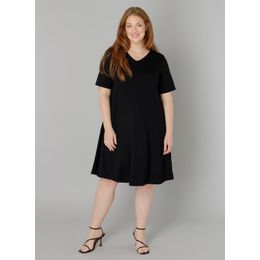 Shirtkleid Base Level Curvy "Abernathy", Damen, Gr. 48, N-Gr, schwarz, Jersey, Obermaterial: 94% Viskose, 6% Elasthan, unifarben, Basic, figurumspielend, V-Ausschnitt, abnehmbar, Kleider, Sommerkleid In leicht ausgestellter Form