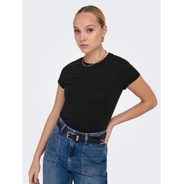 Kurzarmshirt Only "ONLELINA S/S O-NECK SHORT TOP JRS NOOS", Damen, Gr. L (40), schwarz, Single Jersey, Obermaterial: 100% Baumwolle, unifarben, figurbetont, Rundhals, Shirts