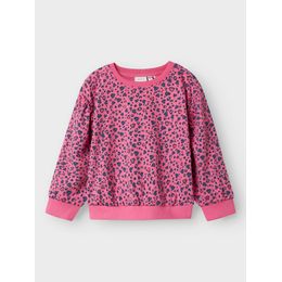 Sweatshirt name it "NMFNULA LS NREG SWEAT BRU PB", Mädchen, Gr. 104, rosa (pink power), Sweatware, Obermaterial: 100% Baumwolle, gemustert, regular fit normal, Rundhals, Rippbündchen, Sweatshirts