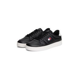 Sneaker Tommy Jeans "TJM THE GREENWICH NEW ESS", Herren, Gr. 44, schwarz-wei&szlig; (schwarz, wei&szlig;), Leder, Textil, Schuhe Sneaker, Freizeitschuh, Halbschuh, Schn&uuml;rschuh im Basekt-Style