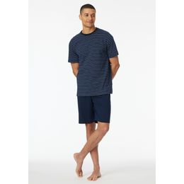 Shorty Schiesser "Casual Essentials", Herren, Gr. 54, blau (801, admiral), Single Jersey, Obermaterial: 100% Baumwolle, gestreift, unifarben, bequem kurz, Rundhals, Homewear-Sets, mit Streifen