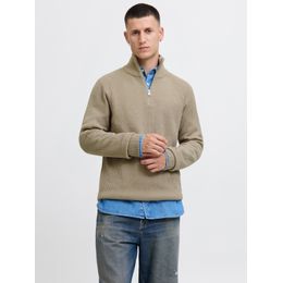 Jack & Jones Troyer JACK & JONES "JJPANNEL KNIT HALF ZIP AW25", Herren, Gr. S, crockery, Strick, Obermaterial: 58% Polyacryl, 42% Baumwolle, unifarben, relaxed fit normal, Pullover Troyer