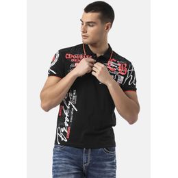 Cipo & Baxx Poloshirt CIPO & BAXX, Herren, Gr. M, pink (schwarz, pink), Single Jersey, Obermaterial: 95% Baumwolle, 5% Elasthan, bedruckt, slim fit, Rundhals, Rippbündchen, Shirts, mit markantem Print