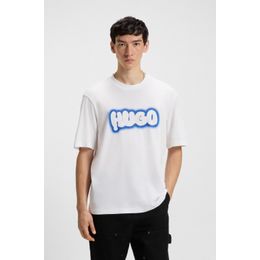 T-Shirt HUGO BLUE "Nulibax", Herren, Gr. XL, wei&szlig;100, Single Jersey, Obermaterial: 100% Baumwolle, unifarben, regular fit normal, Rundhals, Shirts T-Shirt, Rundhalsausschnitt, regular fit, Logoprint
