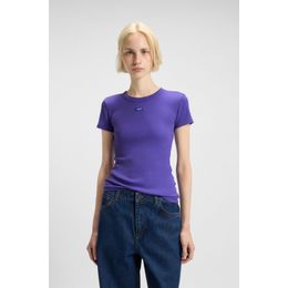 HUGO BLUE Damen T-Shirt "Easy Tee"medium lila 512, Gr. XXL, unifarben, Rippstrick, Obermaterial: 96% Baumwolle, 4% Elasthan, Shirts, mit HUGO Aufn&auml;her