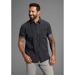 MAN'S WORLD Kurzarmhemd MAN'S WORLD, Herren, Gr. L (41/42), N-Gr, schwarz (schwarz gestreift), Web, Obermaterial: 100% Baumwolle, comfort fit h&uuml;ftlang, Aufschlag, Hemden, modern gestreift