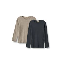 Longsleeve Wheat "Wheat 2 Rib T-shirt L/S Stig", M&auml;dchen, Gr. 104, navy, 95% Baumwolle, 5% Elasthan, unifarben, normal, Rundhals, Shirts