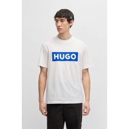 T-Shirt HUGO BLUE "Nico", Damen, Gr. M, wei&szlig; (wei&szlig;100), Single Jersey, Obermaterial: 100% Baumwolle, unifarben, regular fit h&uuml;ftlang, Rundhals, Shirts T-Shirt, mit gro&szlig;em Logo-Print, Unisex