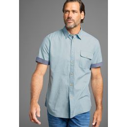 MAN'S WORLD Kurzarmhemd MAN'S WORLD, Herren, Gr. L (52/54), N-Gr, blau (hellblau), Obermaterial: 55% Leinen, 45% Baumwolle, unifarben, Basic, comfort fit, Hemden, in Leinen-Baumwollmischung
