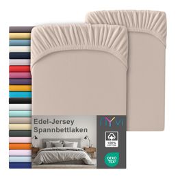NYVI Edel Jersey Spannbettlaken Deluxe f&uuml;r Matratzen bis 25 cm Stegh&ouml;he - 100% Baumwolle supergek&auml;mmt, 140g/m&sup2;, Rundumgummizug Farbe:Basalt;Gr&ouml;&szlig;e:90-100 x 200 cm (2er Set)