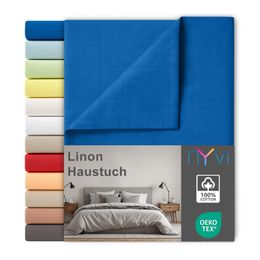 NYVI Linon Deluxe Bettlaken ohne Gummizug aus 100% atmungsaktiver Baumwolle - Betttuch auch als Sommerdecke nutzbar Farbe:Royalblau;Gr&ouml;&szlig;e:150x250 cm