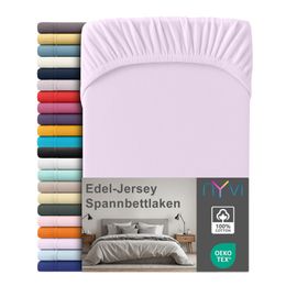 NYVI Edel Jersey Spannbettlaken Deluxe f&uuml;r Matratzen bis 25 cm Stegh&ouml;he - 100% Baumwolle supergek&auml;mmt, 140g/m&sup2;, Rundumgummizug Gr&ouml;&szlig;e:140-160 x 200 cm;Farbe:Flieder