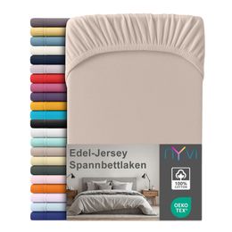NYVI Edel Jersey Spannbettlaken Deluxe f&uuml;r Matratzen bis 25 cm Stegh&ouml;he - 100% Baumwolle supergek&auml;mmt, 140g/m&sup2;, Rundumgummizug Gr&ouml;&szlig;e:180-200 x 200 cm;Farbe:Basalt