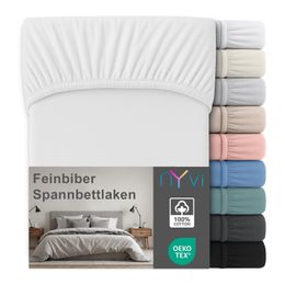 NYVI Feinbiber Spannbettlaken Deluxe f&uuml;r Matratzen bis 25 cm Stegh&ouml;he - Extra Warm & Weich, 100% Baumwolle, B&uuml;gelfrei, Vorgekrumpft Farbe:Wei&szlig;;Gr&ouml;&szlig;e:180x200 cm