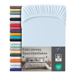 NYVI Edel Jersey Spannbettlaken Deluxe f&uuml;r Matratzen bis 25 cm Stegh&ouml;he - 100% Baumwolle supergek&auml;mmt, 140g/m&sup2;, Rundumgummizug Gr&ouml;&szlig;e:180-200 x 200 cm;Farbe:Hellblau