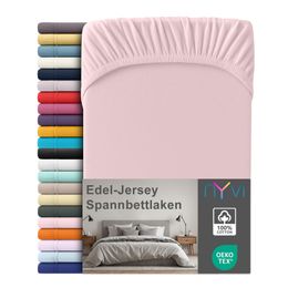 NYVI Edel Jersey Spannbettlaken Deluxe f&uuml;r Matratzen bis 25 cm Stegh&ouml;he - 100% Baumwolle supergek&auml;mmt, 140g/m&sup2;, Rundumgummizug Gr&ouml;&szlig;e:140-160 x 200 cm;Farbe:Rosa