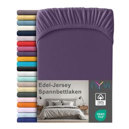 NYVI Edel Jersey Spannbettlaken Deluxe f&uuml;r Matratzen bis 25 cm Stegh&ouml;he - 100% Baumwolle supergek&auml;mmt, 140g/m&sup2;, Rundumgummizug Farbe:Violett;Gr&ouml;&szlig;e:90-100 x 200 cm