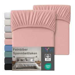 NYVI Feinbiber Spannbettlaken Deluxe f&uuml;r Matratzen bis 25 cm Stegh&ouml;he - Extra Warm & Weich, 100% Baumwolle, B&uuml;gelfrei, Vorgekrumpft Farbe:Altrosa;Gr&ouml;&szlig;e:100x200 cm (2er Set)