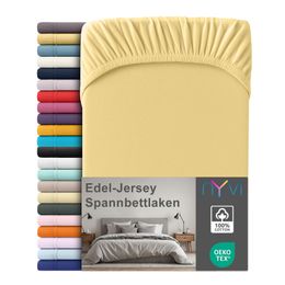 NYVI Edel Jersey Spannbettlaken Deluxe f&uuml;r Matratzen bis 25 cm Stegh&ouml;he - 100% Baumwolle supergek&auml;mmt, 140g/m&sup2;, Rundumgummizug Gr&ouml;&szlig;e:180-200 x 200 cm;Farbe:Gelb