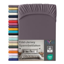 NYVI Edel Jersey Spannbettlaken Deluxe f&uuml;r Matratzen bis 25 cm Stegh&ouml;he - 100% Baumwolle supergek&auml;mmt, 140g/m&sup2;, Rundumgummizug Farbe:Graphit;Gr&ouml;&szlig;e:180-200 x 200 cm