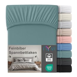 NYVI Feinbiber Spannbettlaken Deluxe f&uuml;r Matratzen bis 25 cm Stegh&ouml;he - Extra Warm & Weich, 100% Baumwolle, B&uuml;gelfrei, Vorgekrumpft Gr&ouml;&szlig;e:90x200 cm;Farbe:Lindgr&uuml;n